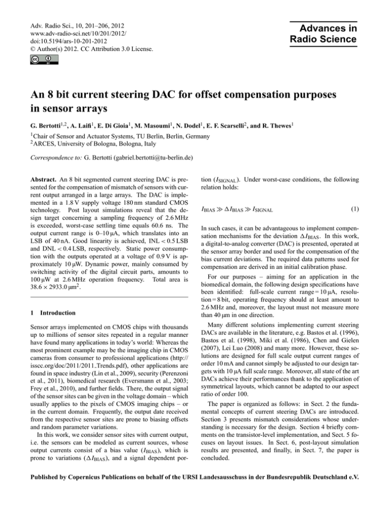 An 8 Bit Current Steering DAC For Offset Compensation Purposes In An 8 Bit Current Steering DAC For Offset Compensation Purposes In