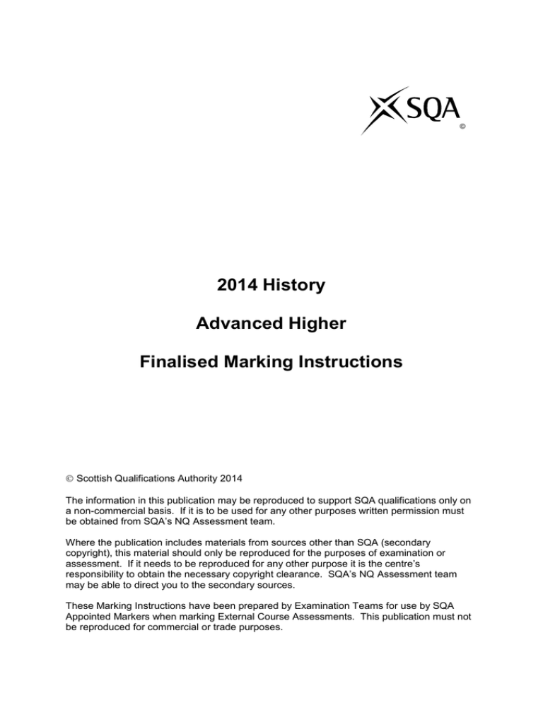 2014 History Advanced Higher Finalised Marking Instructions 2014 History Advanced Higher Finalised Marking Instructions