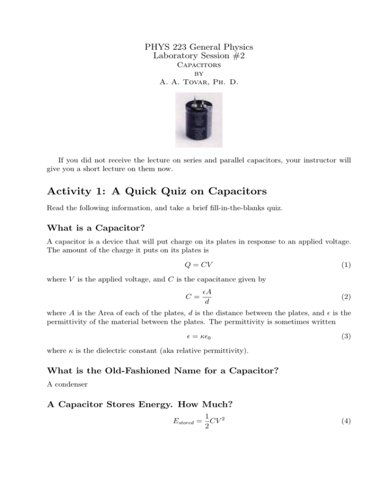 Activity 1: A Quick Quiz on Capacitors