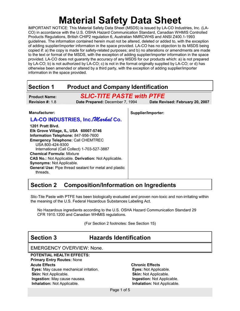Msds Sheets