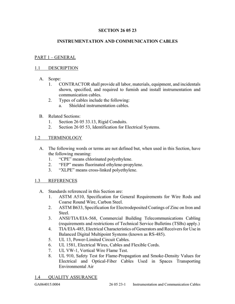Instrumentation & Communication Cable Specification