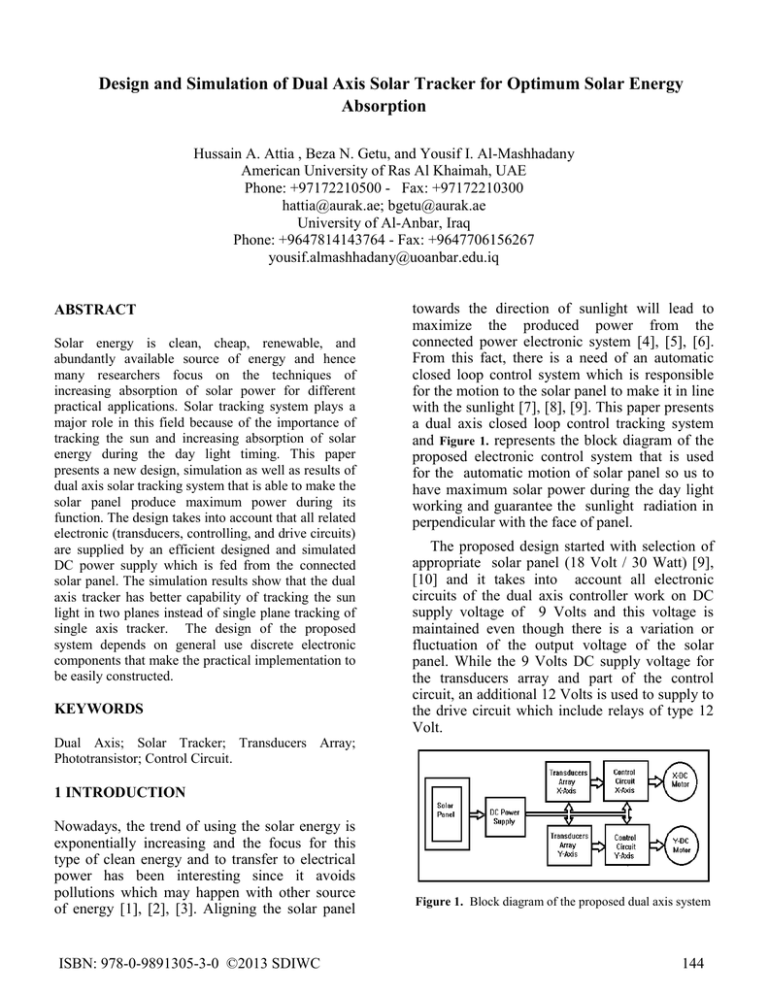 Design and Simulation of Dual Axis Solar Tracker for