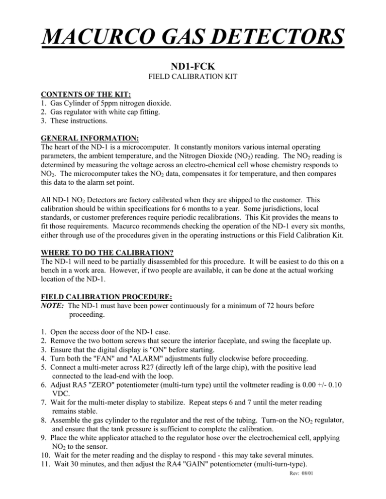 Nitrogen ND1-FCK Dioxide Calibration Kit Installation Manual