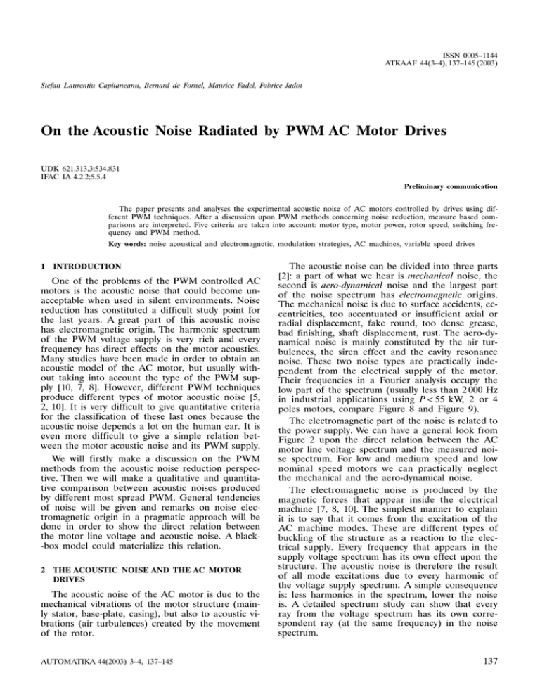 On the Acoustic Noise Radiated by PWM AC Motor Drives