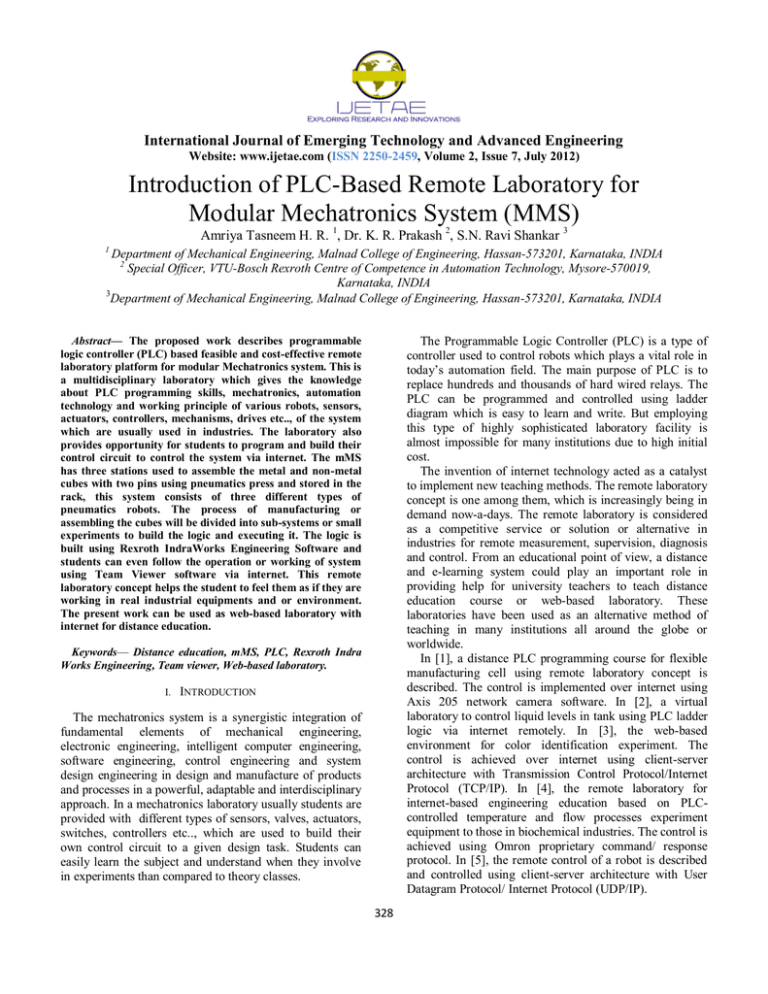 Introduction of PLC-Based Remote Laboratory for Modular