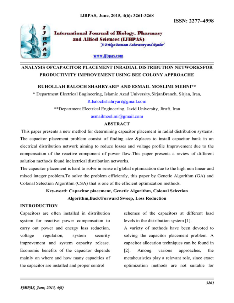 Genetic Algorithm For Capacitor Placement In Radial