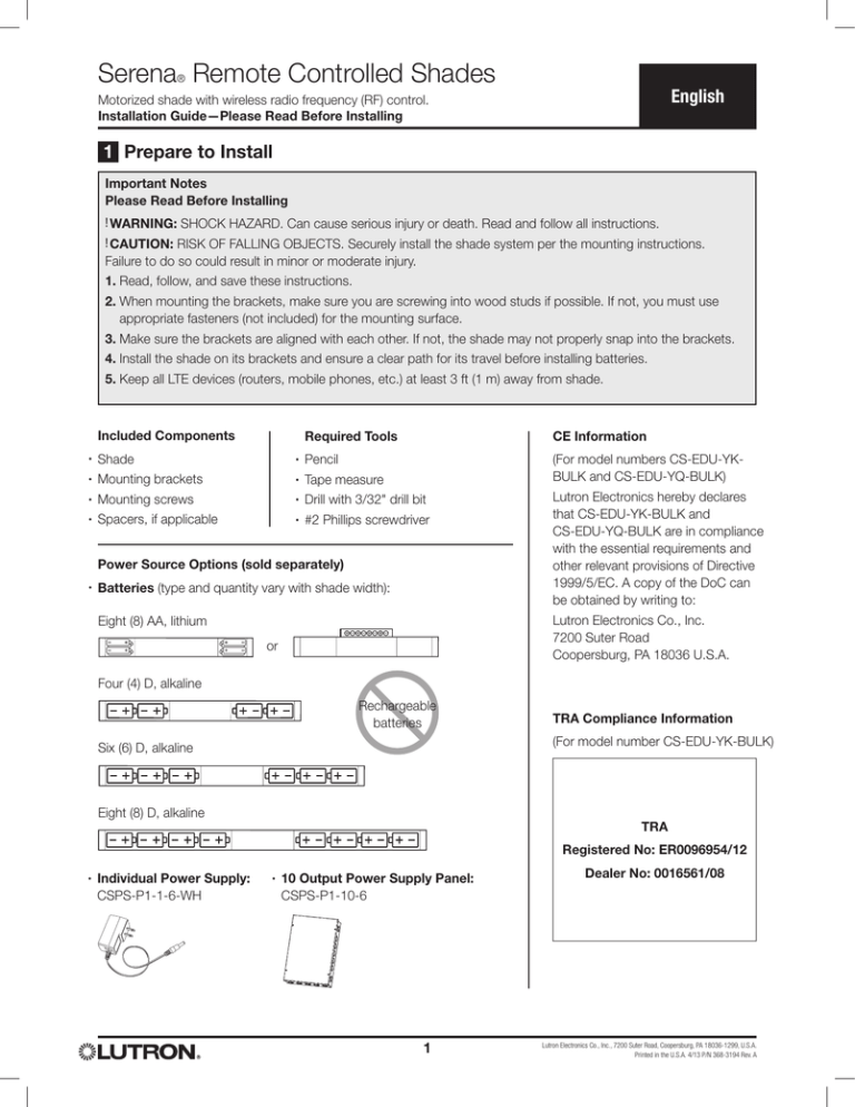 Serena® Remote Controlled Shades