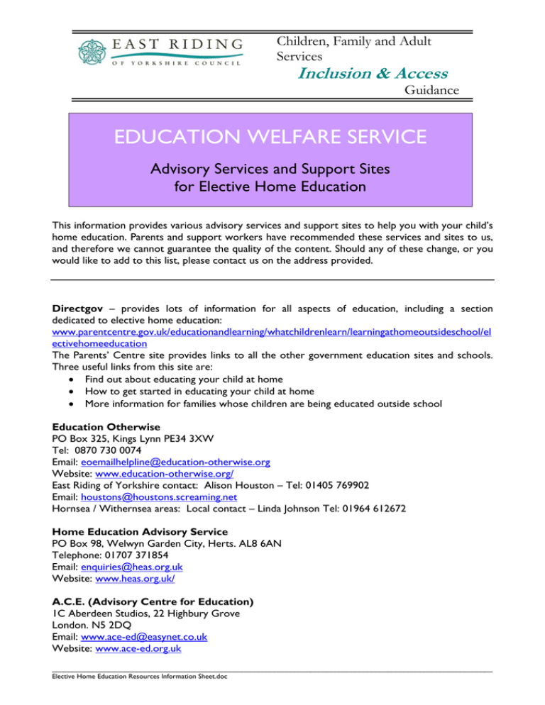Elective Home Education Resources Information Sheet