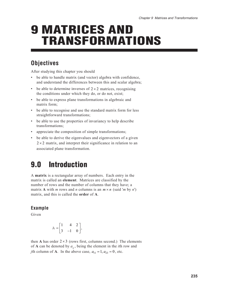 Matrices and Transformations: Algebra, Inverses, Eigenvalues