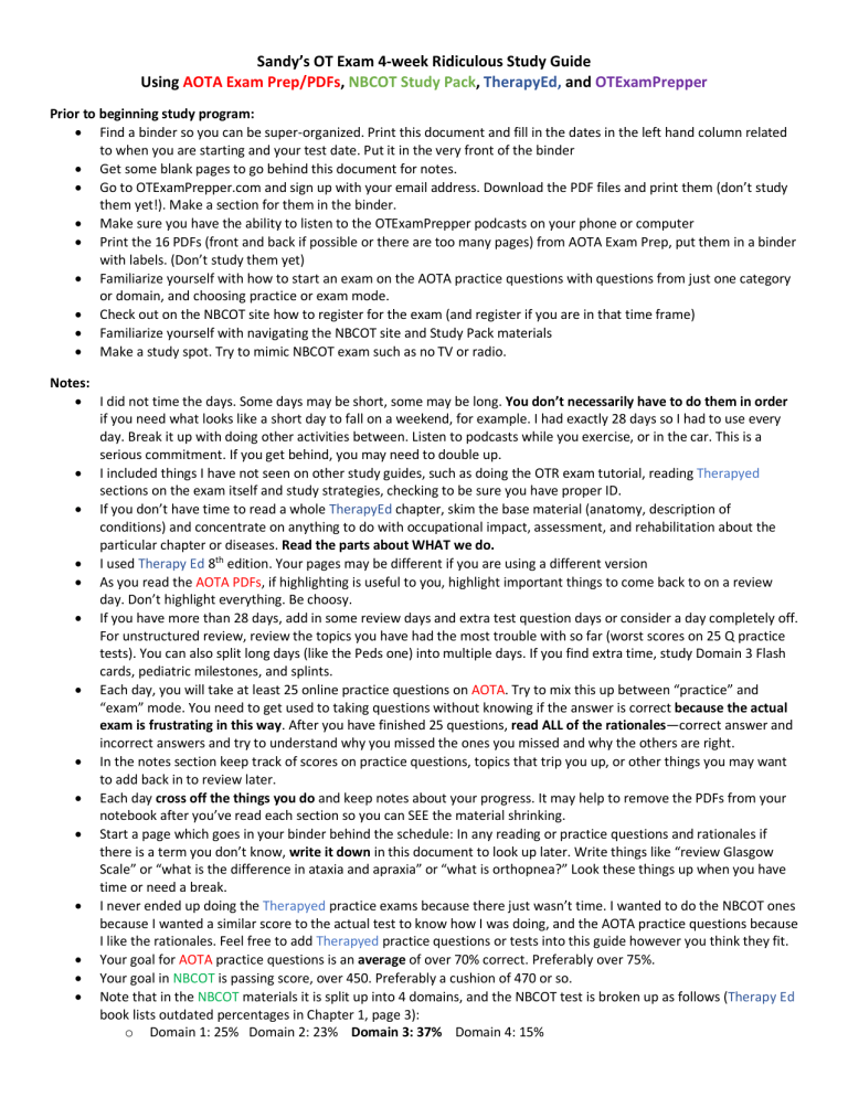 4 Week Exam Prep Study Guide