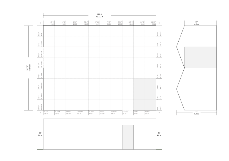 Technical Drawing with Dimensions in Feet, Inches, and Meters