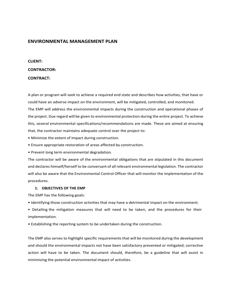 Environmental Management Plan for Construction Projects