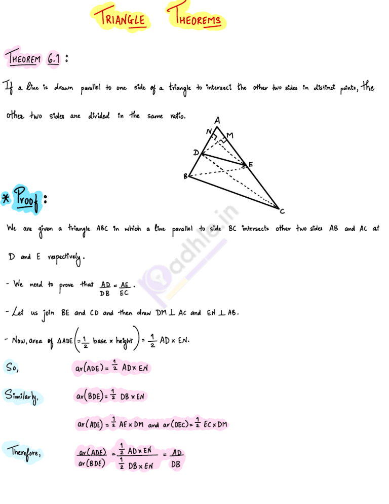 Triangles Theorems Class 10