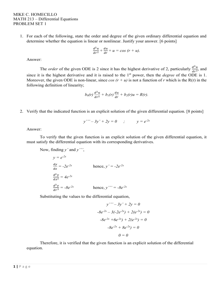 Differential Equations Problem Set 1