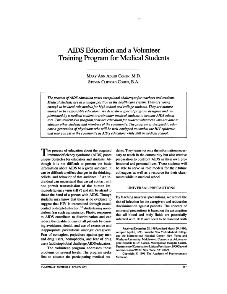AIDS Education & Volunteer Program for Medical Students