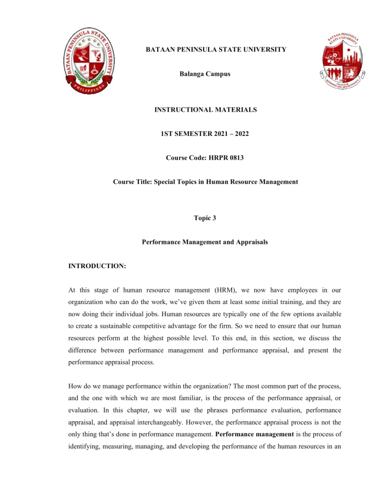 Special Topics In Human Resource Management Performance Management And 