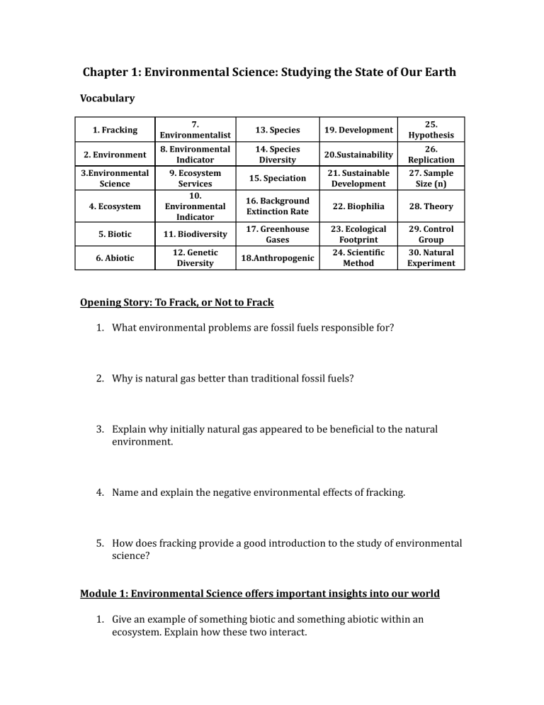 Environmental Science Study Guide: Chapter 1
