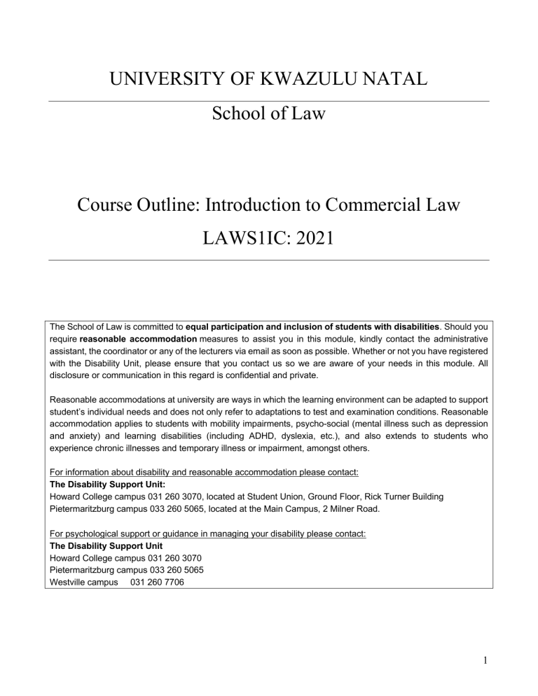 Commercial Law Course Outline