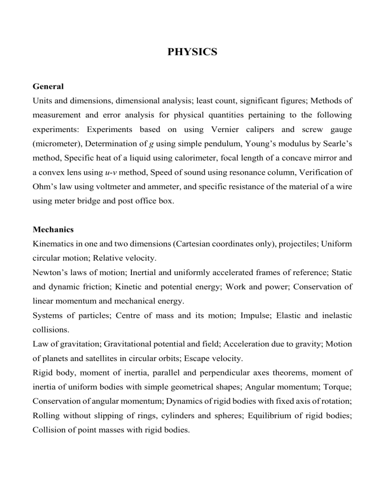 Physics Syllabus Physics Syllabus