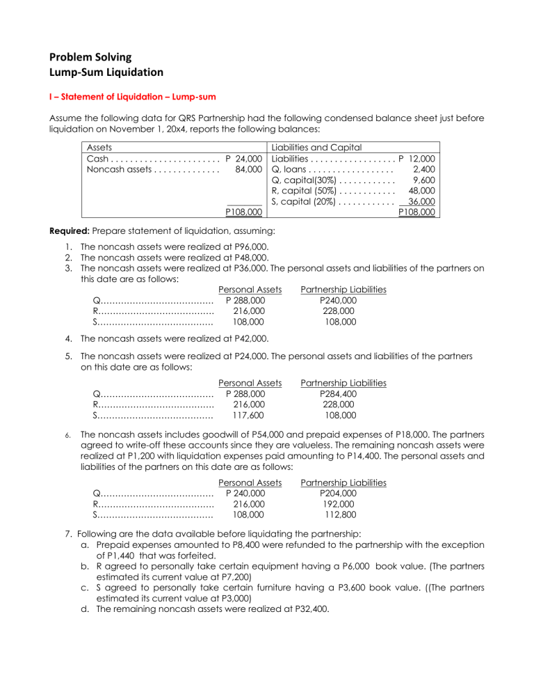 Lump Sum Liquidation Lump Sum Liquidation
