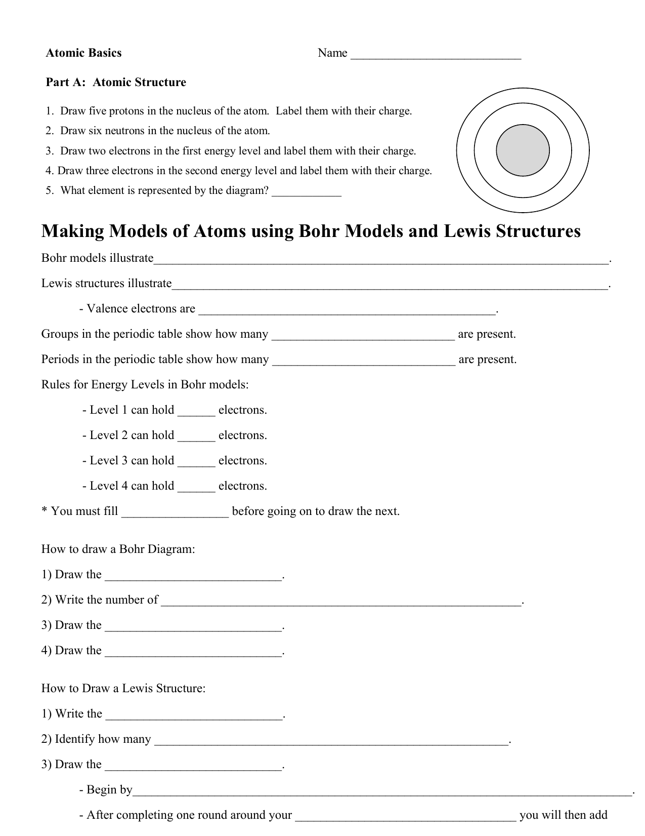 Parts Of An Atom Worksheet Middle School