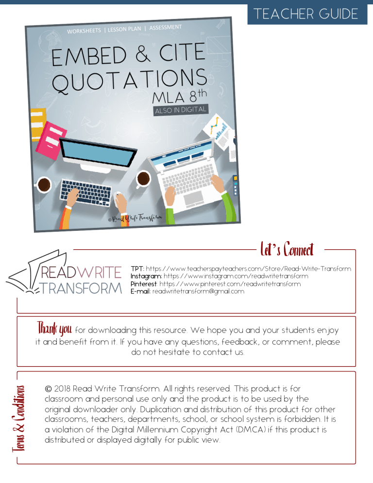 MLA 8th Citation: Teacher Guide & Worksheets