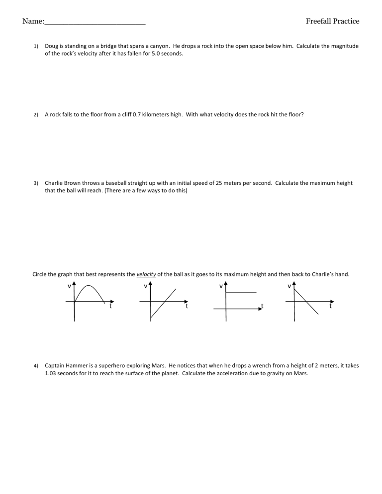 Free Fall Worksheet