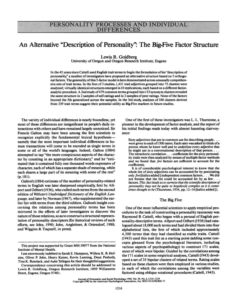 Big-Five Personality Factor Structure