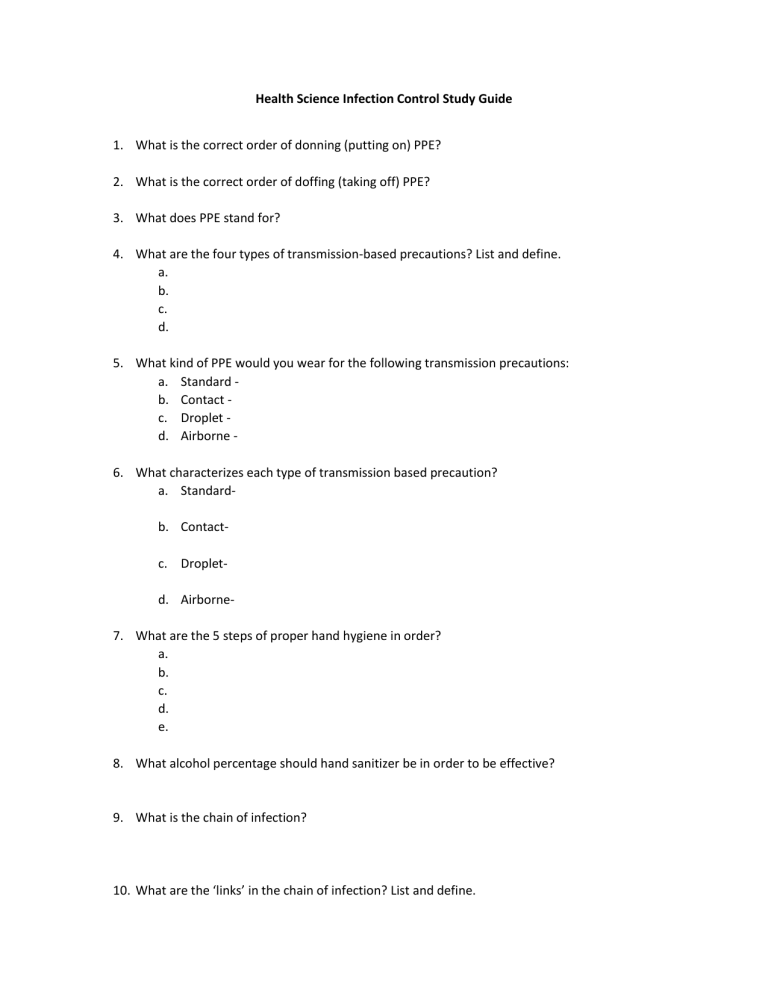 Infection Control Study Guide Infection Control Study Guide