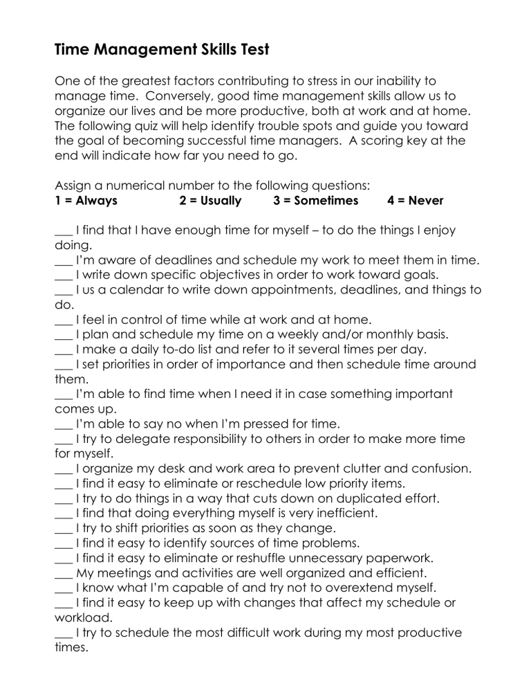 Time Management Skills Test