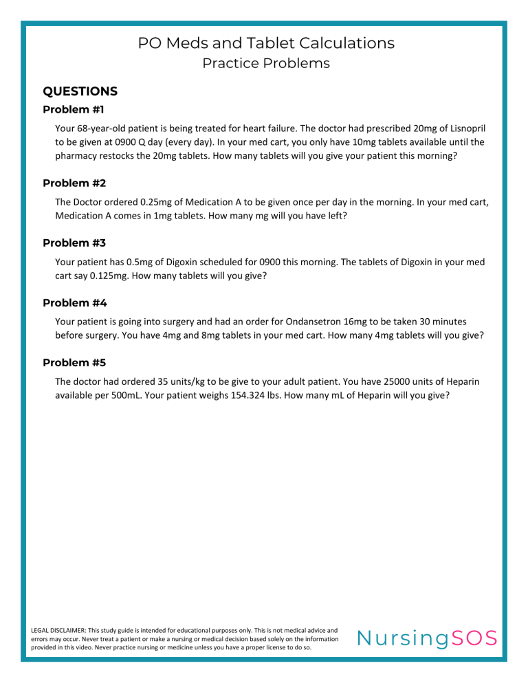 Medication Dosage Calculation Practice Problems
