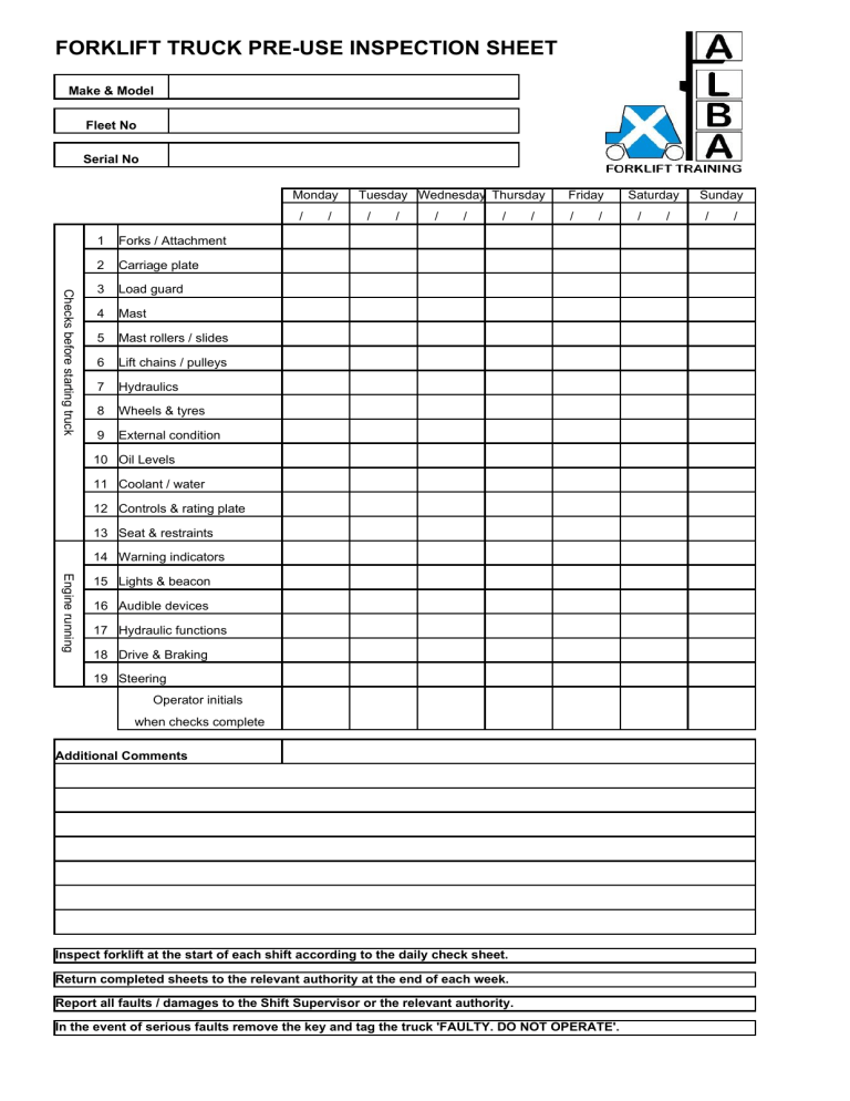 FLT Check Sheet 1 FLT Check Sheet 1