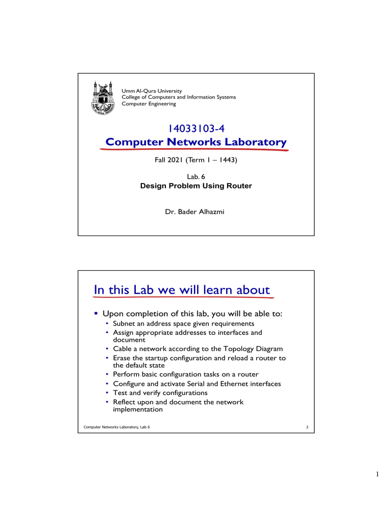 Cisco Router Configuration Lab - Subnetting & IP Addressing