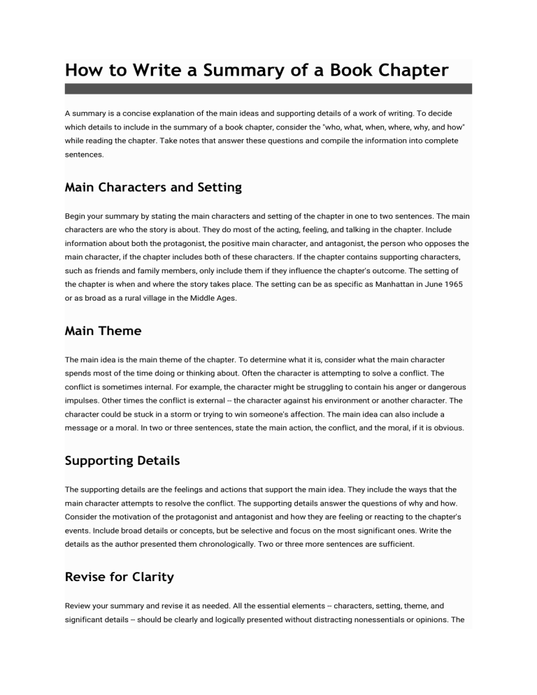 How to write a summary of a chapter