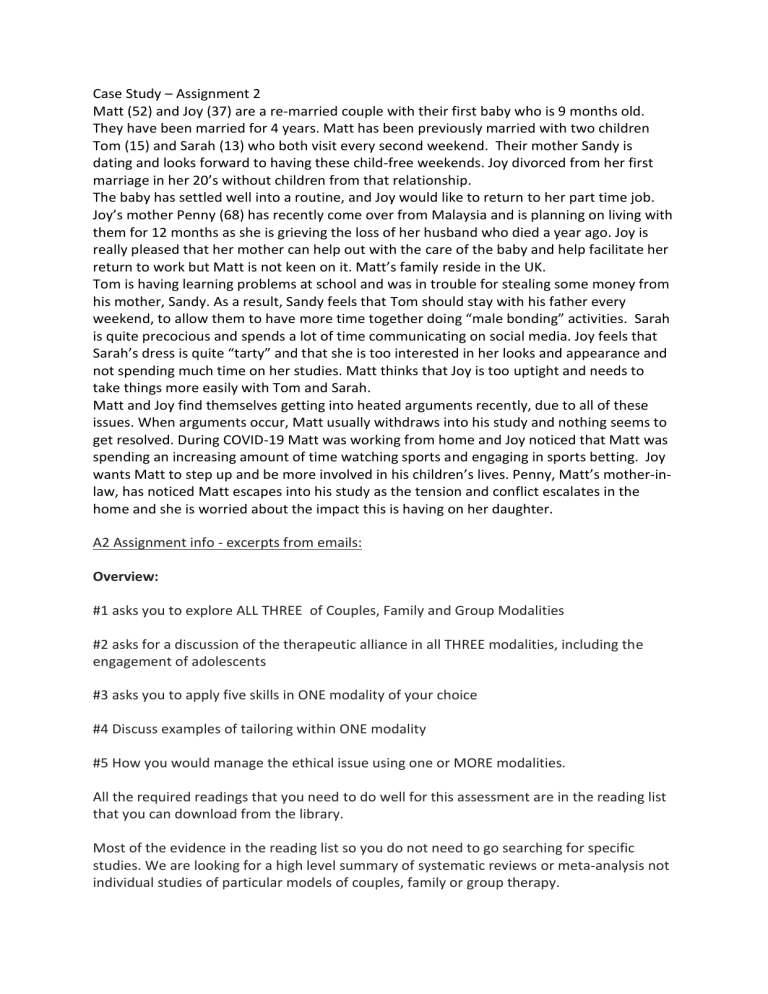 Case Study: Couples, Family & Group Therapy Assignment