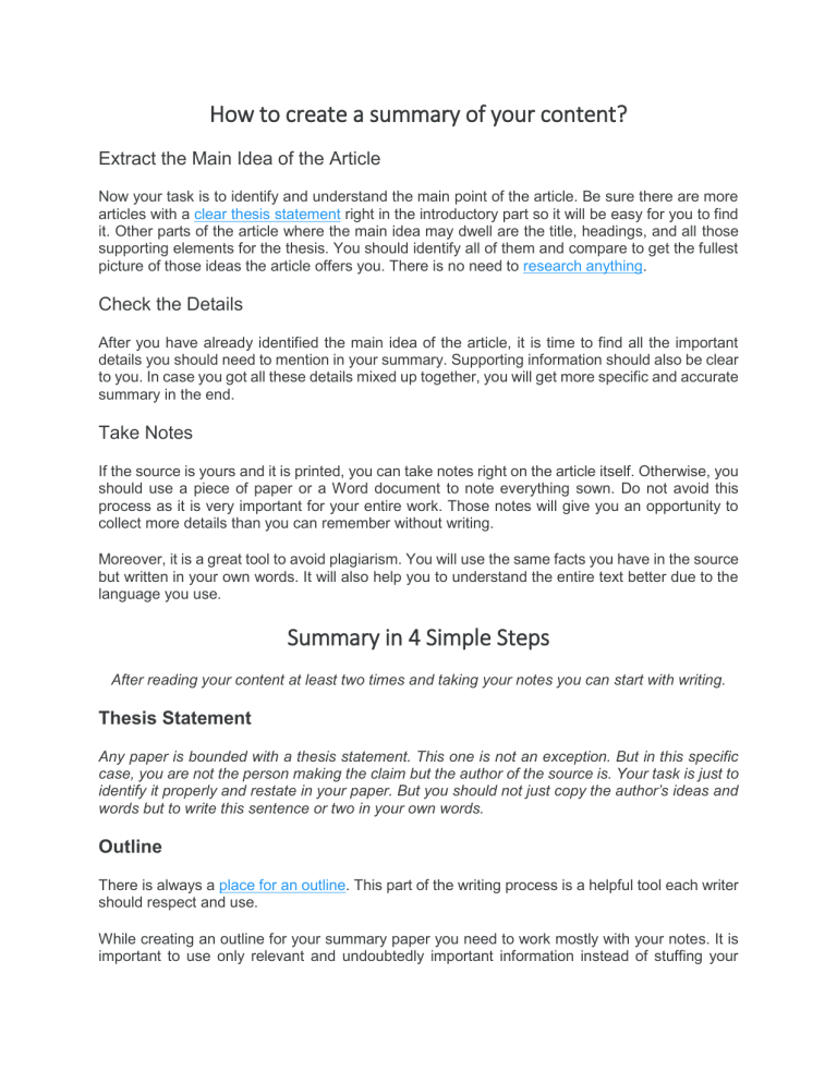 How To Create A Summary Of Your Content