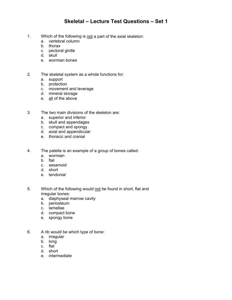 Skeletal System Test Questions