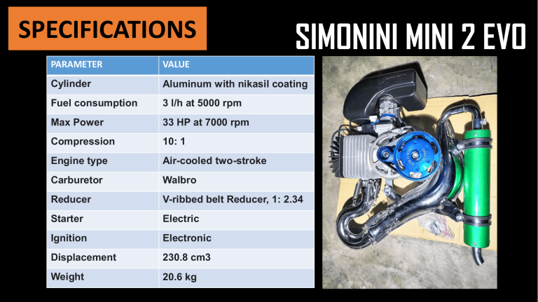 SIMONINI MINI 2 EVO Engine Specifications | Technical Data Sheet