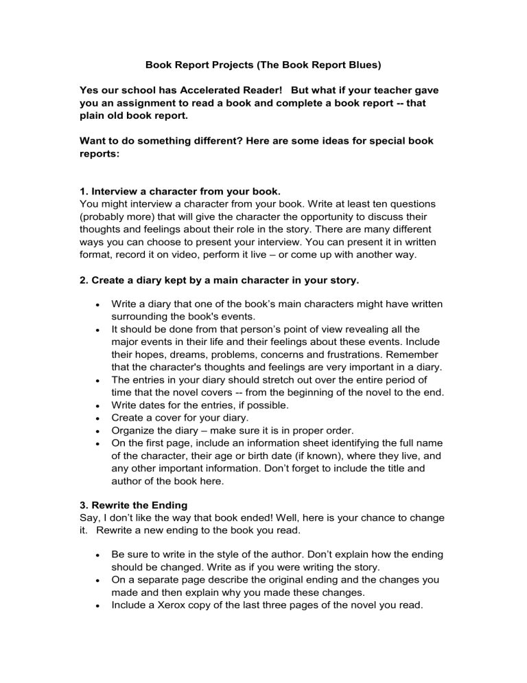 Alternative Book Report Ideas Alternative Book Report Ideas