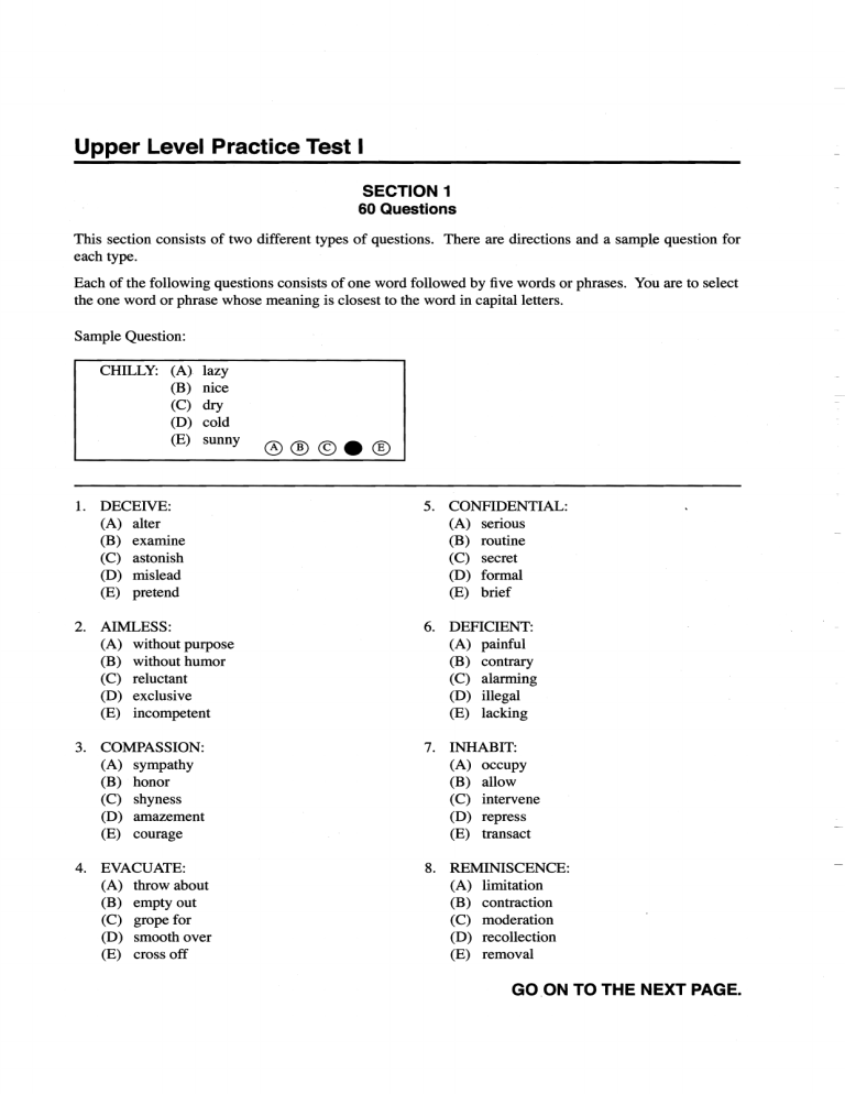 SSAT OG Old Upper Level Test 1 SSAT OG Old Upper Level Test 1