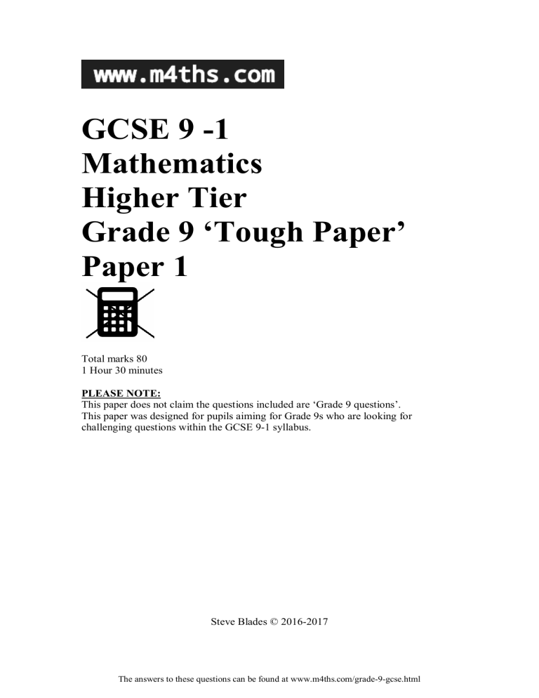 Grade 9 Tough Paper 1