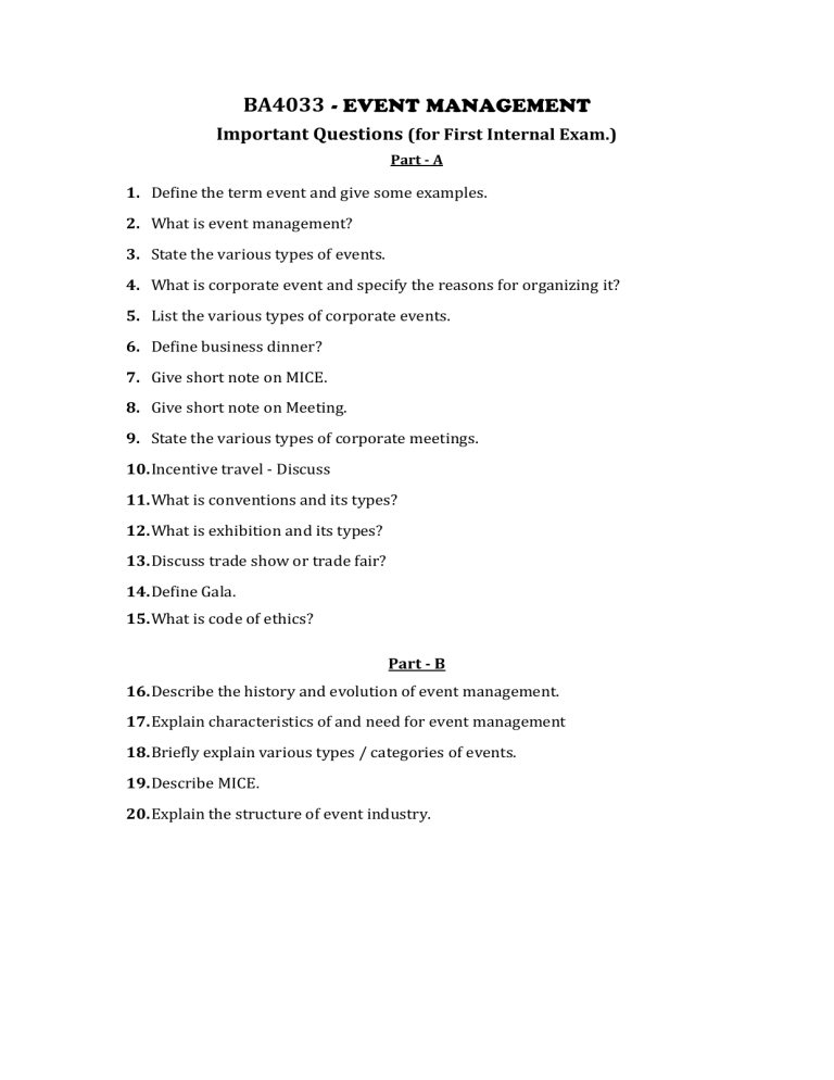 BA4033 Event Management Important ions
