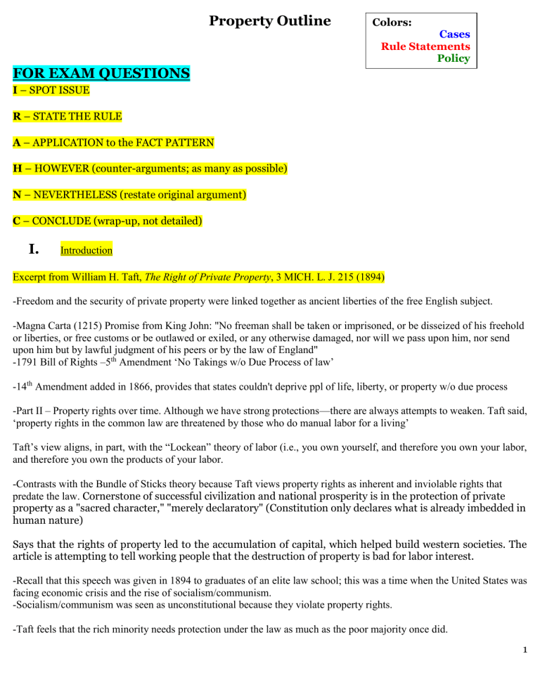 Property Law Outline: Rights, Trespass, and Legal Concepts