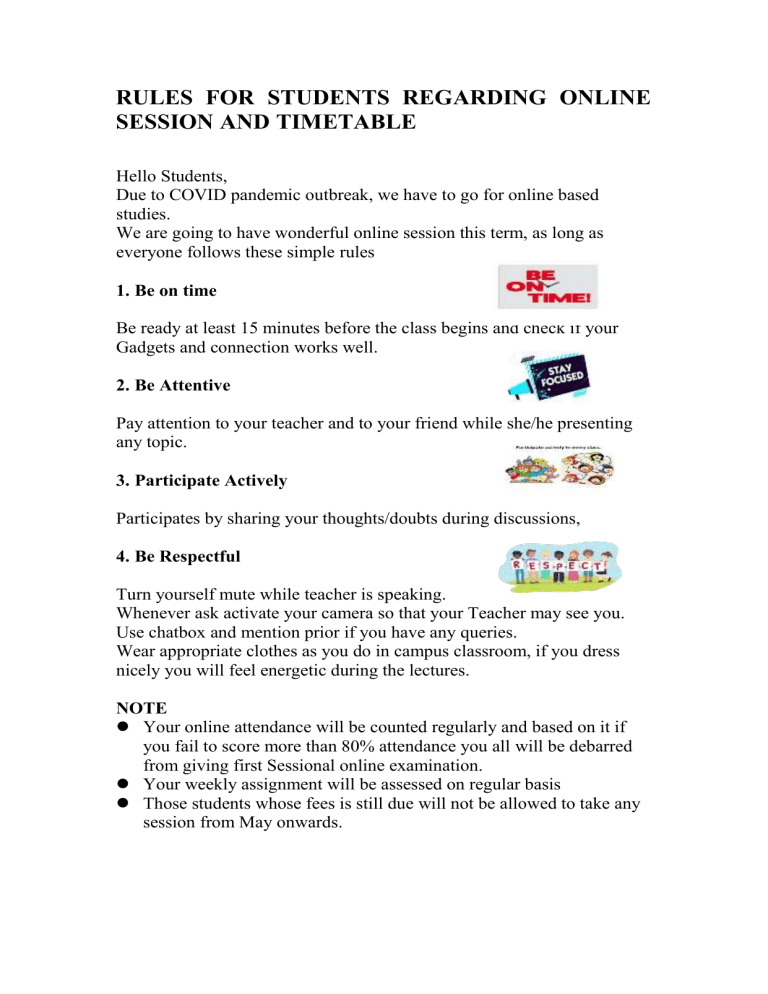 RULES FOR STUDENTS FOR ONLINE SESSION