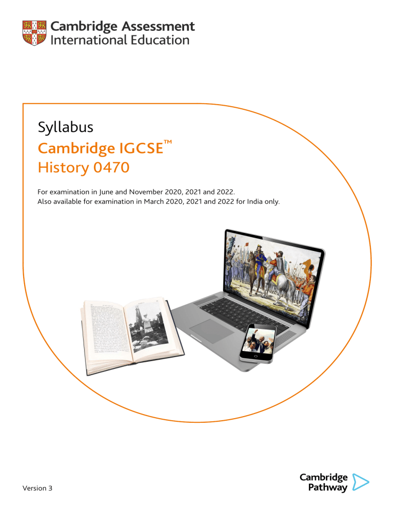 CIE IGCSE History 2020 2022 syllabus