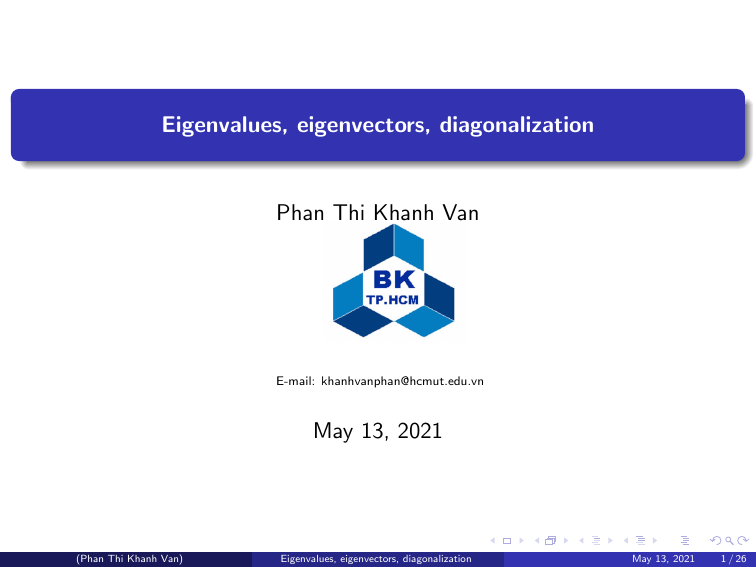 Eigenvalues, Eigenvectors, Diagonalization Presentation