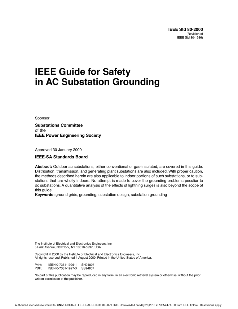 AC Substation Grounding Safety: IEEE Std 80 Guide