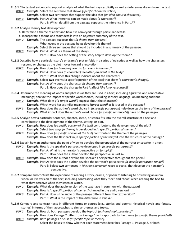 6th Grade ELA Standards: Reading Literature & Informational Text