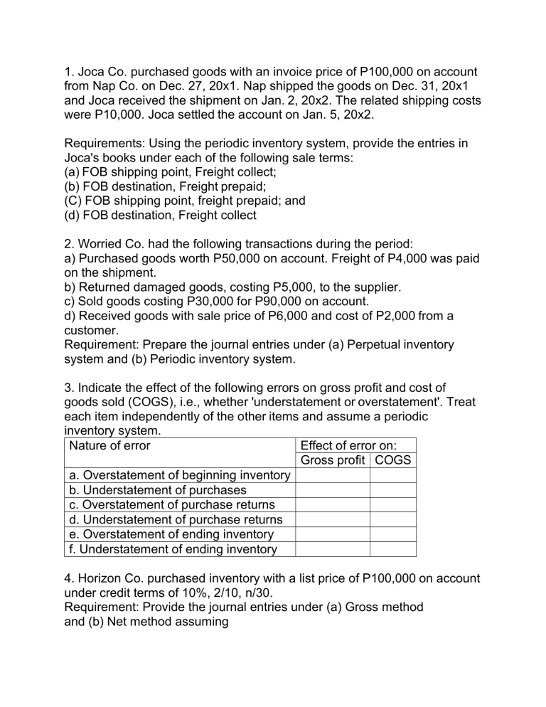 Accounting Practice Problems: Inventory & COGS