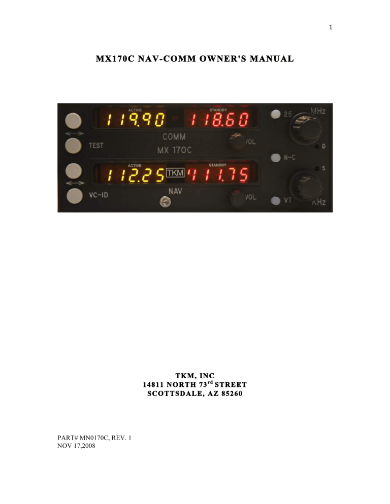 MX170C NAV-COMM Owner's Manual | TKM Avionics